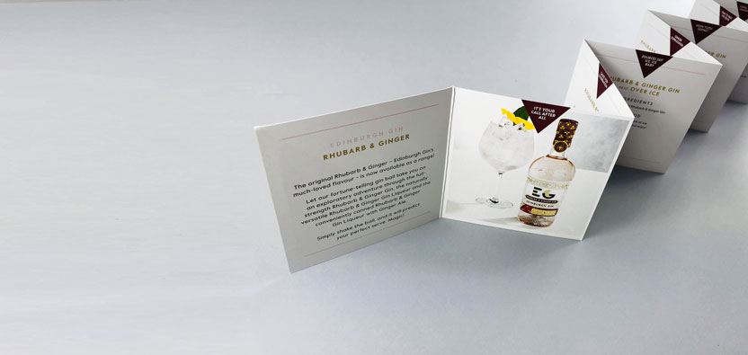 Edinburgh Gin promotional folded leaflets printed by Ex Why Zed